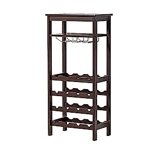 PIBM Stylish Simplicity Wine Rack Wine Rack Free Standing Wooden, Bamboo Material, Can Store 16 Bottles of Red Wine and 6 Goblets, Multi-Layer Storage Area, 47 * 29 * 99.5Cm, Wood Color, Brown, B