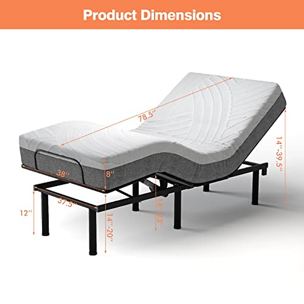KOMFOTT Adjustable Bed with Transformable Cutting Mattress, Electric Adjustable Bed with Remote Control, Independent Head & Foot Adjustment, LED Light & USB Ports, Mattress with CertiPUR-US Certified