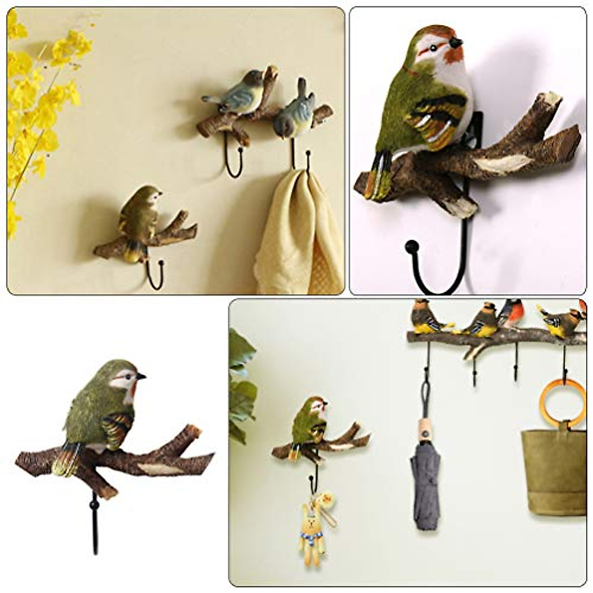DOITOOL Bird Coat Wall Hook Cast Iron Birds On Branch Hanger Single Hook Cute Hook for Coats Hats Keys Towels Clothes