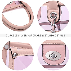 Large Clear Tote Bag PVC Top Handle Shoulder Bag 2 Pieces Set With Turn Lock Closure (Pink)