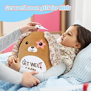 Easfan Get Well Soon Dog Plush Pillow Puppy Stuffed Animal with Floppy Long Ears, Cuddly Soft Toy Recovery Gifts for Patients Sick Girls Boys, Light Brown, 12"