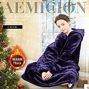 Oversized Wearable Blanket Sherpa Fleece Blanket Hoodie Comfortable Soft Warm Thick Big Hooded Sweatshirt Hoodie Blanket for Adults Women Girls Teenagers Teens Men Purple