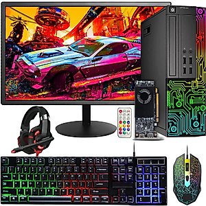 Dell Gaming OptiPlex Desktop RGB Computer PC, Intel Core i5, AMD RX 550 4GB GDDR5, 16GB RAM, 512GB SSD, 24 Inch HDMI Monitor, RGB Keyboard Mouse and Headset, WiFi, Windows 10 Pro (Renewed)