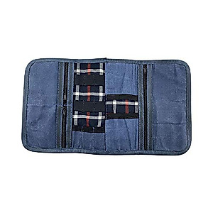 Hide & Drink, Multi Purpose Travel Organizer Roll for Cables Handmade from Full Grain Leather & Waxed Canvas (Blue Mar)