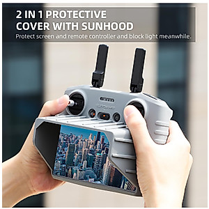 Shaluoman Silicone Protective Cover Case for DJI RC 2 Remote Controller (for DJI AIR 3 Mini 4 Pro Drone Accessories) with Sunhood Sunshade, Scratch-Resistant Controller Skin Shell Sleeve(Gray)