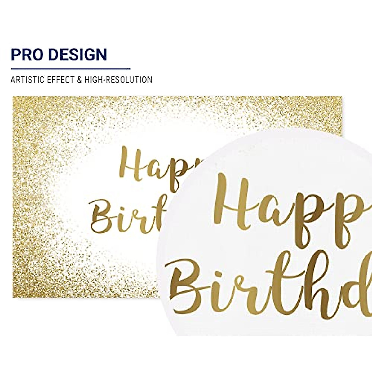 Allenjoy Gold and White Happy Birthday Party Backdrop for Women Men Golden Glitter Spots Dots Birthday Party Decorations Cake Table Banner Supplies Photography Background Supplies