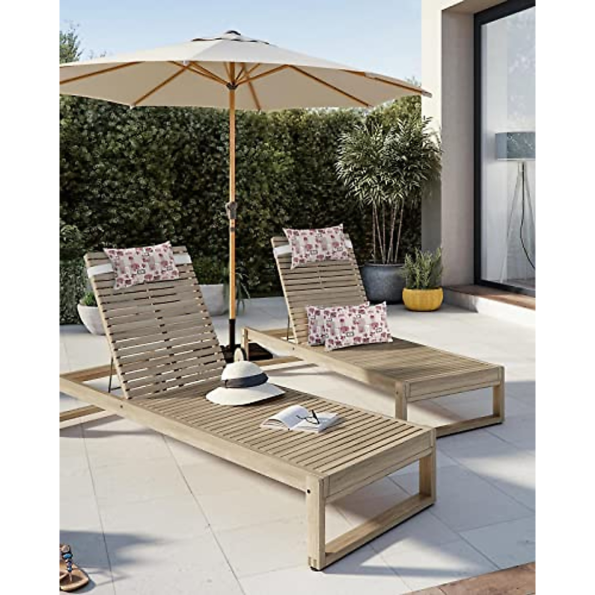 Recliner Head Pillow Ledge Loungers Chair Pillows with Insert Vintage Fruit Cotton Linen Patch Texture Lumbar Pillow with Adjustable Strap Outdoor Waterproof Patio Pillows for Beach Pool, 2 PCS