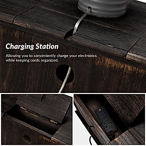 HULALA HOME Wood Nightstands Set of 2 with Charging Station Space, Bedside Tables 2 Drawer Dressers with Drawer and Wooden Legs, French Storages End Tables for Bedroom Living Room, Charcoal