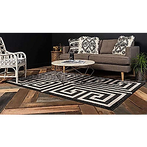Unique Loom Athens Collection Classic Geometric Modern Border Design Area Rug, 7 ft x 10 ft, Black/Beige