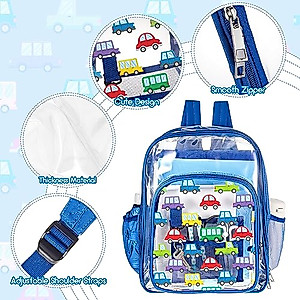 Eccliy Clear Backpack Stadium Approved Backpack 3 School Backpack for Girls Boys Christmas Clear Backpack Girls Boys Backpack (Blue, Car)