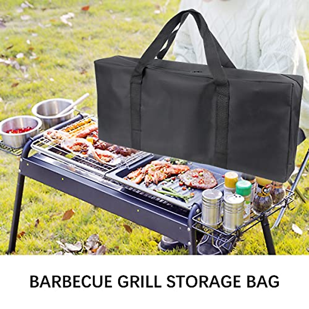 LNQ LUNIQI BBQ Tools Carry Bag,Large Capacity Oxford Grill Tool Carry Bag, Waterproof Outdoor BBQ Grill Accessories Bag for Picnic Cooking Camping Trip (Black,24.8x 5.12 x 9.45inch)