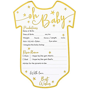 Baby Shower Predictions and Advice Cards, 50 Pack, Gold Foil, 5 x 7 in