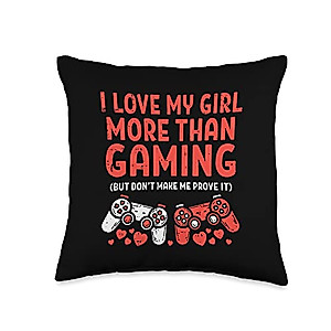 Mens Valentines Day Decor Boys Kids Gamer Gifts Love My Girl Gaming Men Valentines Day Gamer Boyfriend Him Throw Pillow, 16x16, Multicolor