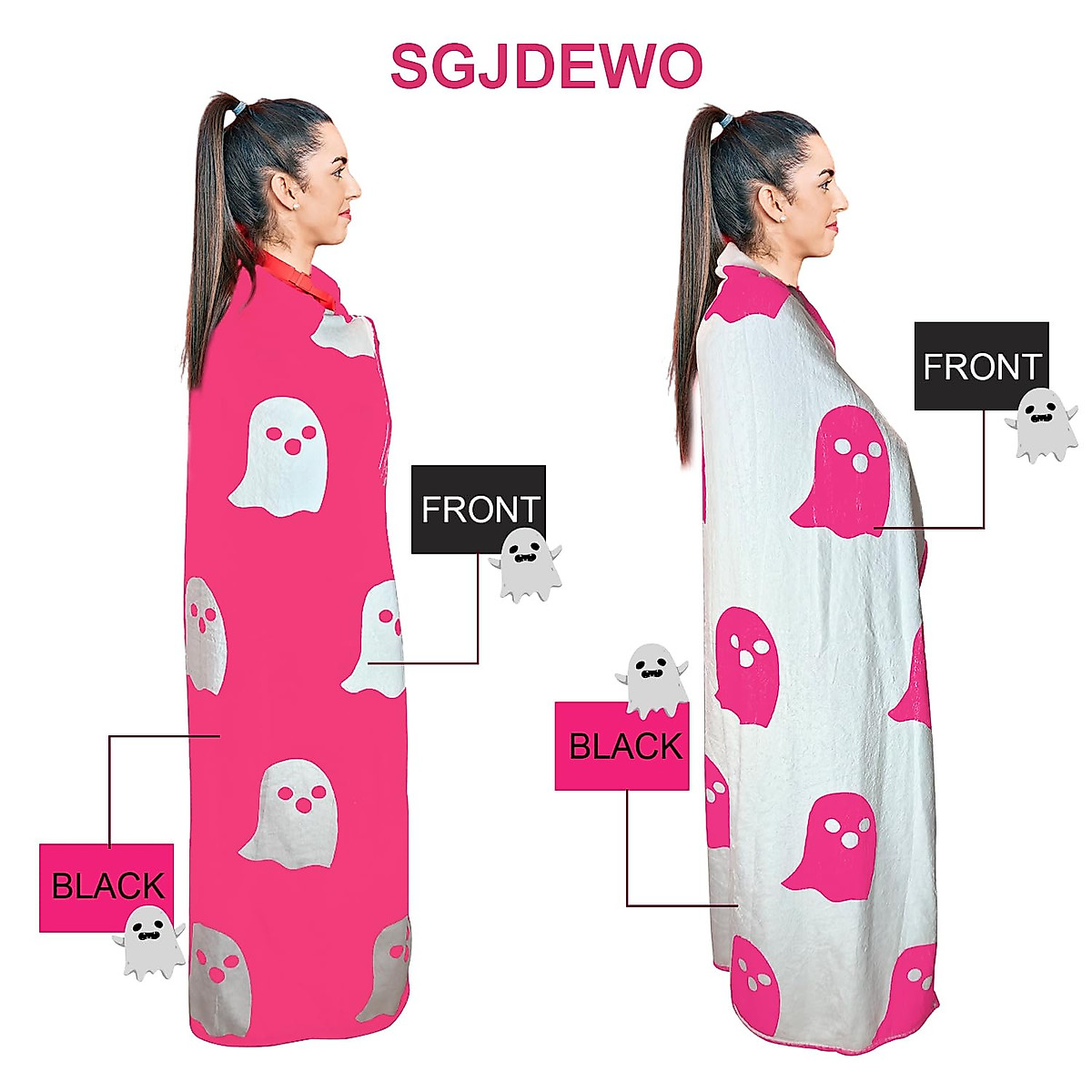 2024 Halloween Pink Ghost Blanket, 50 * 60in Double-Sided Printing Super Soft Cute Four Seasons Blanket Halloween Blanket, Halloween Pink Blanket Gift for Boys and Girls (Pink, 50 * 60in)