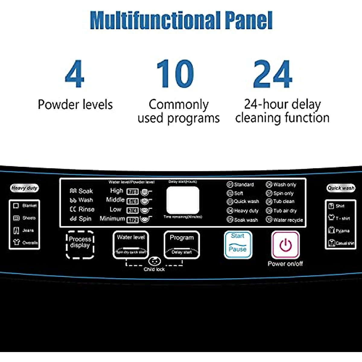Krib Bling Full-Automatic Washing Machine with Drain Pump, 17.7 lbs Compact Washer, 10 Wash Program & 8 Water Level, Ideal for Apartment, Dorm, RV