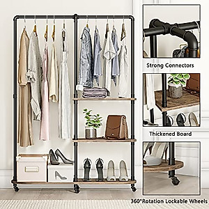 MAIKAILUN Industrial Clothing Rack, Heavy Duty Clothes Rack With Shelves, Freestanding Rolling Garment Rack for Hanging Clothes, Standing Portable Metal Closet Organizer, Coat Rack (BLACK)