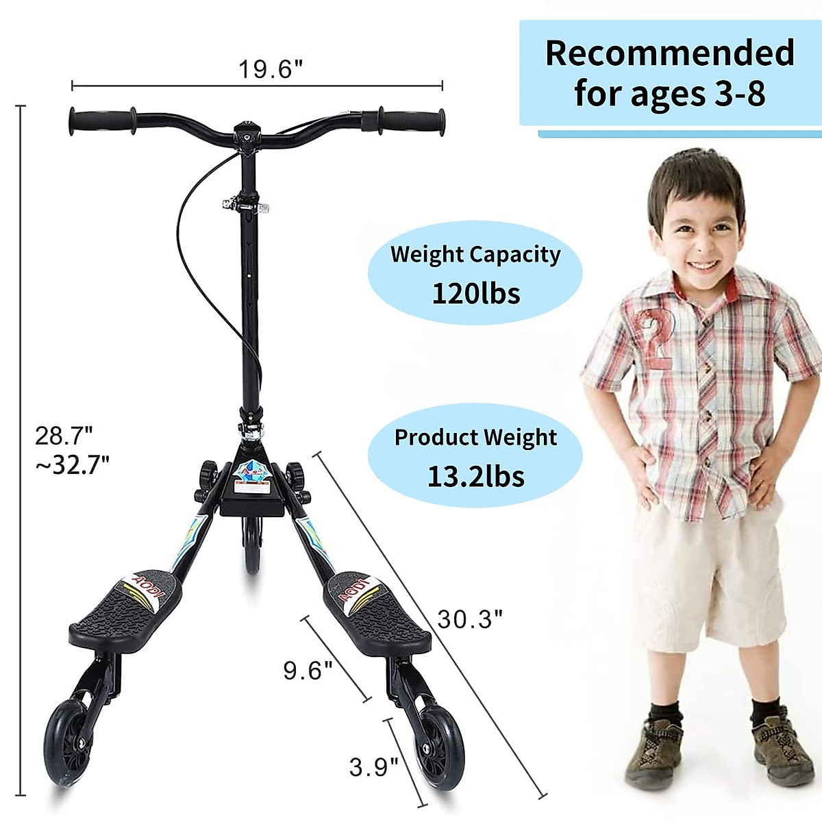SANSIRP Swing Scooter for Kids, 3 Wheels Wiggle Scooter Foldable Self-Propelling Drift Kick Speeder Scooter with 3-Level Adjustable/Illuminated LED Wheels for Boys Girls Ages 3-8 Years