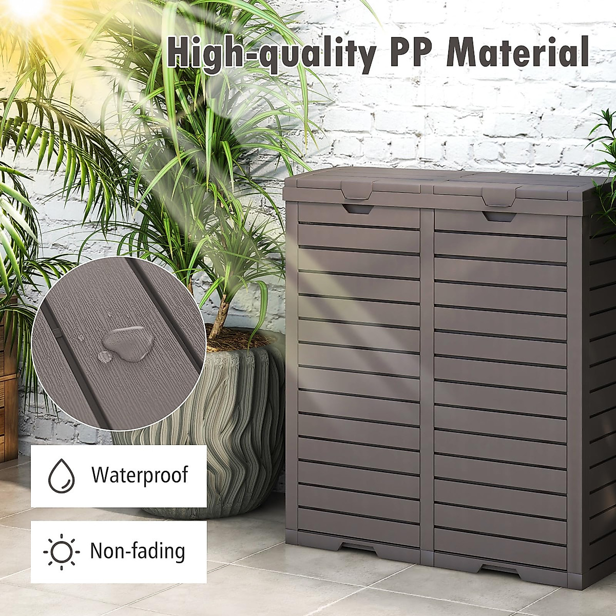 CLEEMAN Dual Outdoor Trash Can, 62 Gallon Trash Bin with Dual Lid & Drip Trays, Garbage Can with Lid Patio Backyard Deck & Kitchen