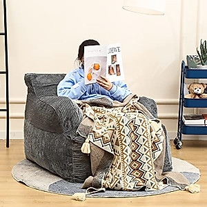 WELL-STRONG Bean Bag Chair, Comfy Lounge Chair with Armrest and Back Support, Memory Foam Filled Sofa Chair with Washable Cover for Bedroom, Living Room Soft Sofa Furniture for Men, Women, Dark Grey