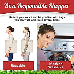 Simply Cool 50 Pack Reusable Eco-Friendly Grocery Shopping Bags 12.6"x6.3"x11.8" Durable, Recyclable,Washable, Foldable, Portable Tote Bags Bulk (50 Pack Reusable Bags, Cream)