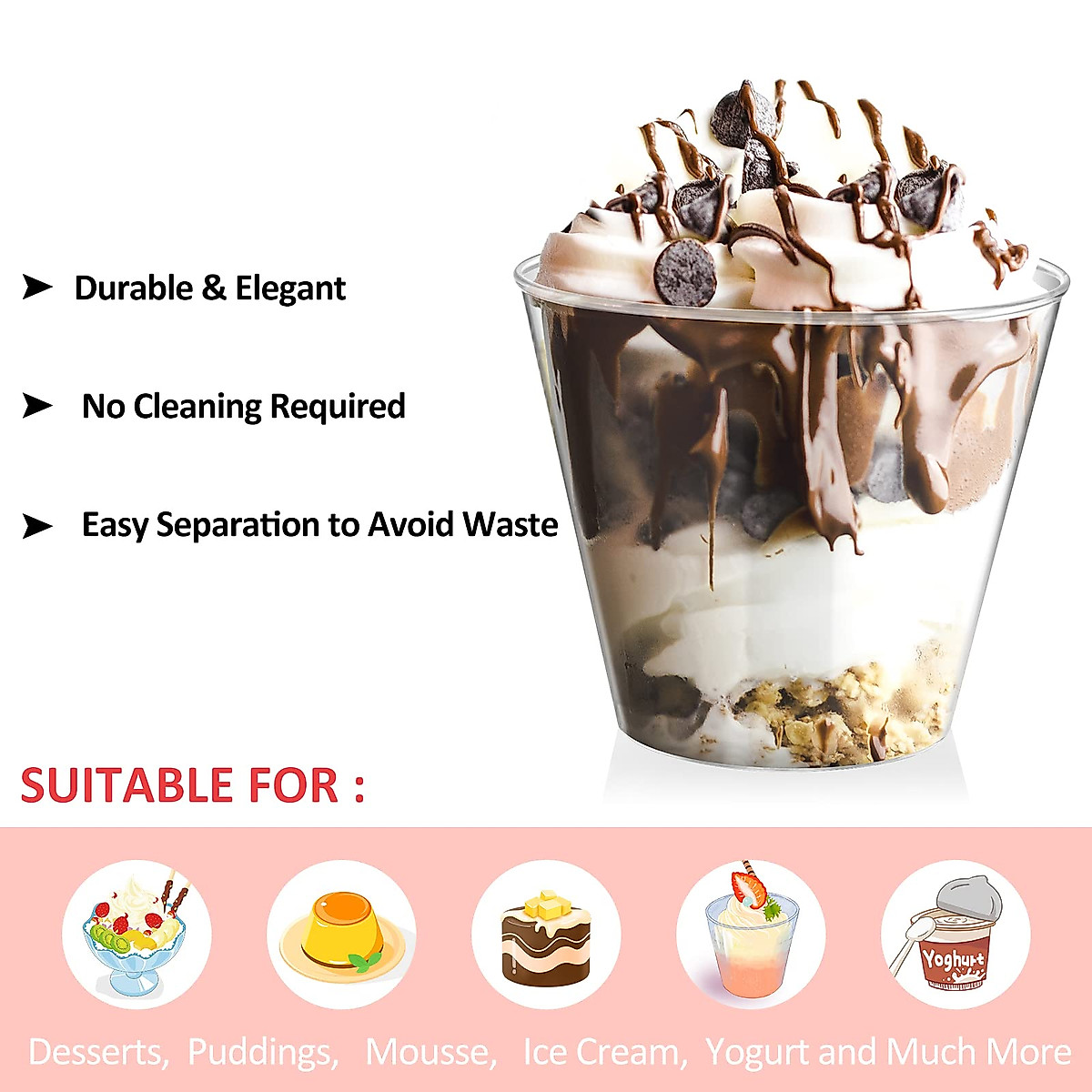 Eupako 5 oz Clear Plastic Dessert Cups 100 Pack Small Clear Plastic Tumbler Cups Great for Desserts, Appetizers, Puddings, Mousse