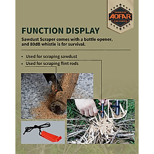 AOFAR Fire Starter, AF-376 Ferrocerium (Ferro) Rods, Fire Starter Kit with Two Multi-Tool Fire Strikers, 80dB Survival Whistle, Paracord Lanyard for Camping, Hiking, Emergency Rescue (1/2 * 5.1 Inch)