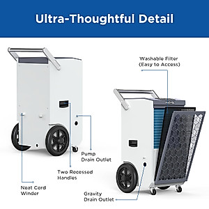 Moiswell 260 Pints Commercial Dehumidifier with Pump and Drain Hose for Basements, Heavy Duty Commercial Grade Dehumidifiers for Large Spaces, Warehouse, Industry Water Damage Unit, Auto Defrost