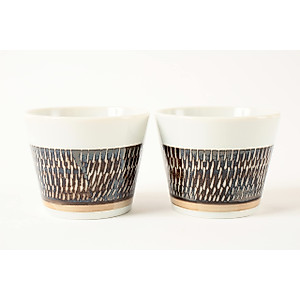 Mino ware Japanese Pottery Pair Sobachoko Tea Cup made in Japan (Japan Import) Rusty Brown Tobikanna STY002