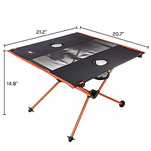 Cascade Mountain Tech Ultralight Camp Table - Lightweight for Backpacking, Camping, Sporting Events, Beach, and Picnics with Carry Bag - Black/Orange