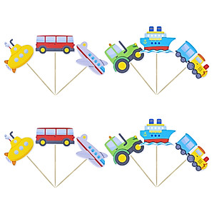 Gyufise 36Pcs Transportation Cupcake Toppers Car Truck Train Airplane Ship Party Cake Toppers Picks for Kids Birthday Baby Shower Party Decorations Supplies