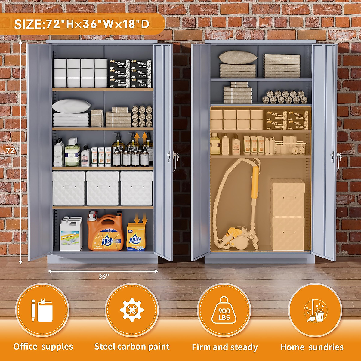 Greenvelly Metal Storage Cabinet, 72" Locking Tool Steel Garage Cabinet with Doors and Adjustable Shelves, Utility Metal Filing Cabinet with Lock for Home Office, Garage, School, Kitchen Dark Gray