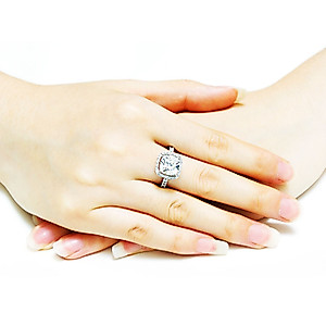 JewelryPalace 3ct Cushion Cut Halo Engagement Rings for Women, 14K Gold Plated 925 Sterling Silver Cubic Zirconia Love Promise Rings for Her, Anniversary Solitaire CZ Simulated Diamond Ring Size 6