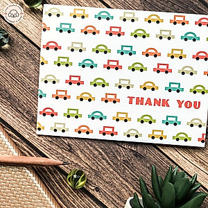 Two Poodle Press Boy Thank You Cards, Retro Car Thank You Notes with Envelopes - For Birthdays, Baby Showers, Graduation, Kids Stationery, Baptism Thank You, Teacher Appreciation - Liam