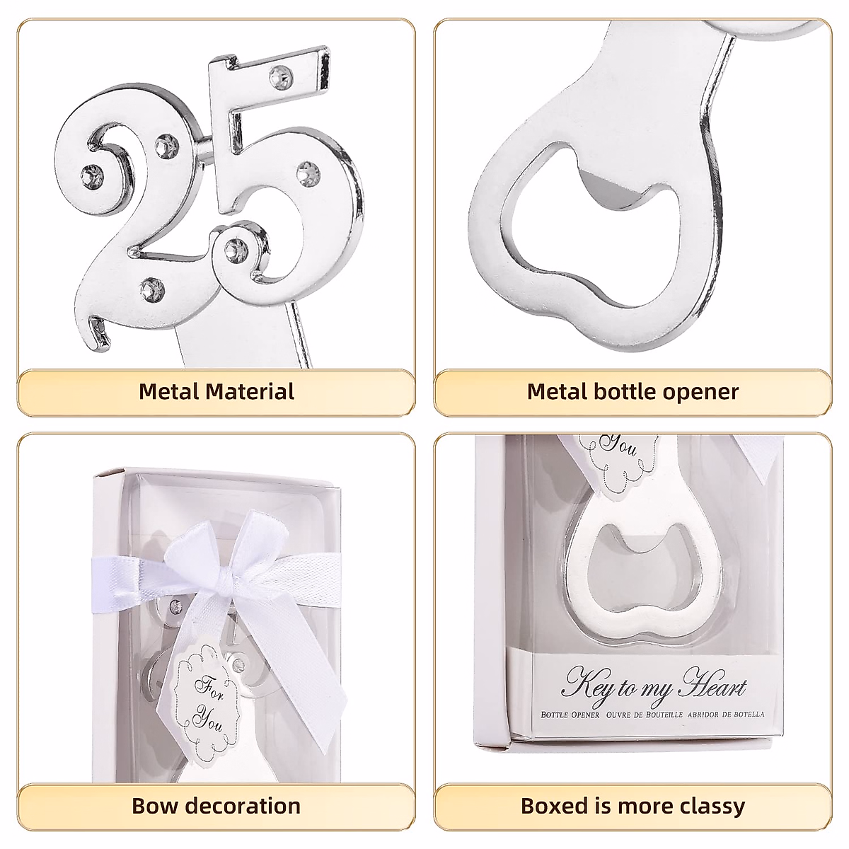 50Pieces 25 Bottle Opener for 25th Birthday Party Favors for Guests,Number 25 Silver Theme Wedding Anniversary Beer Bottle Openers Gifts, Decorations,Souvenirs for Guests for Bridal Shower