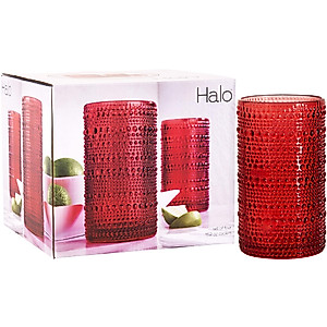 Glaver's Hobnail Drinking Glasses Set of 4 Red Vintage Glassware. 15 Oz. Everyday and Holiday Dinner Beaded Drinking Glasses for Water, Juice, Cocktail.