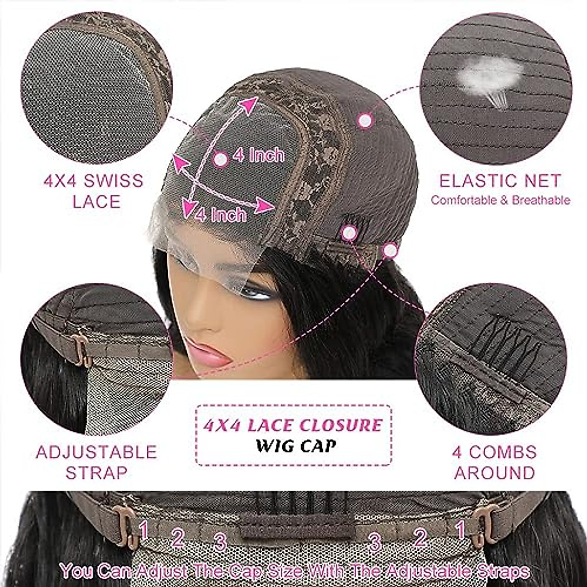 STHBESTI Body Wave Lace Front Wigs Human Hair Pre Plucked 180% Density Glueless 4×4 Lace Closure Wigs for Black Women Brazilian Virgin Human Hair with Baby Hair Natural Color(18 Inch)