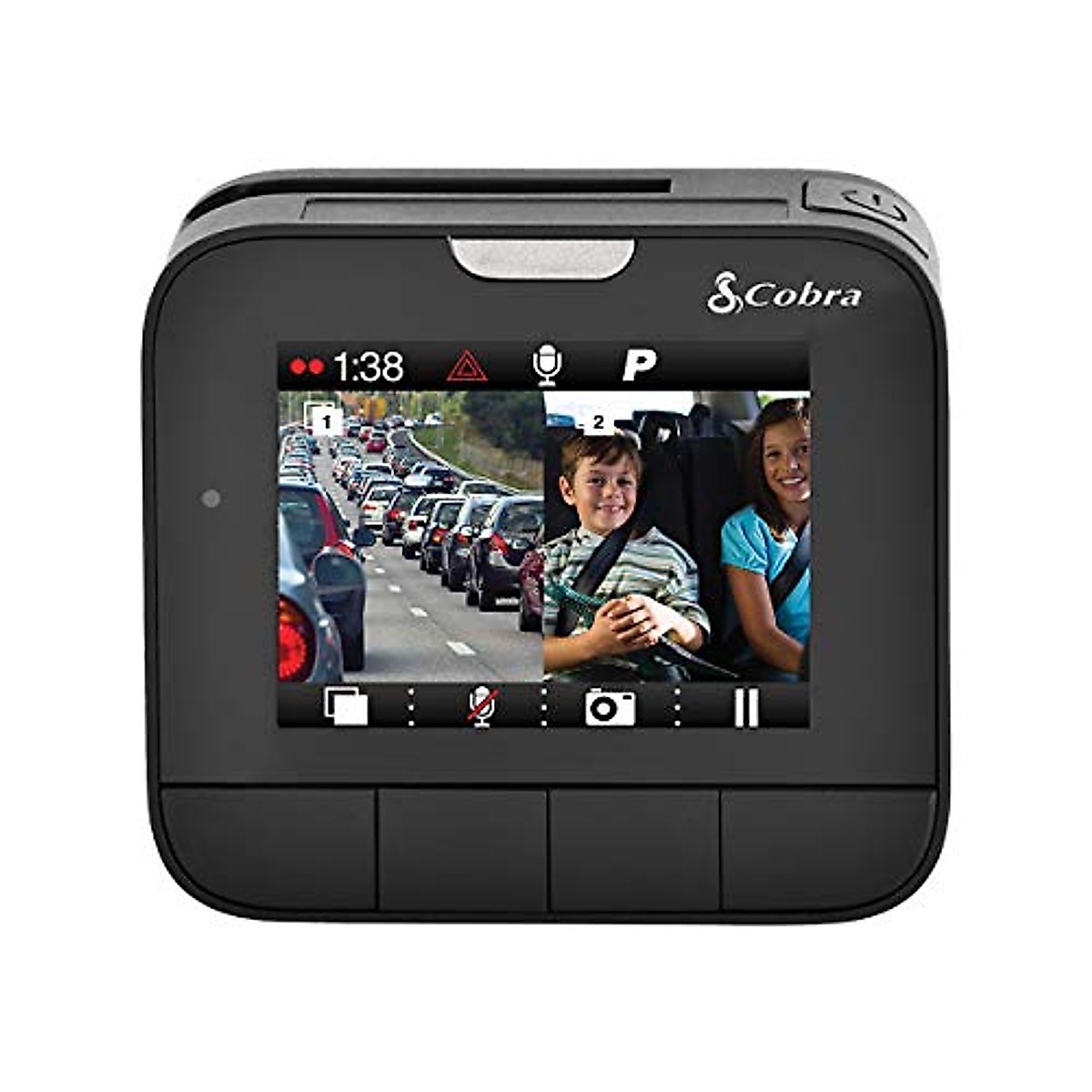 Cobra Dash Camera DASH2216D - 1080p Full HD Front Cam and 720p HD Rear Cam, 16GB MicroSD Included, Loop Recording, G-Sensor Auto Accident Detection, 160 Degree Ultra Wide Angle DVR, 2 Inch Screen