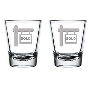 MIP Brand Set of 2 Shot Glasses 1.75oz Shot Glass Real Estate Agent Broker Realtor Sold