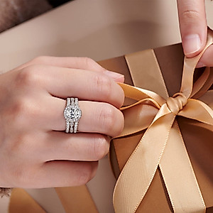 Newshe Jewellery Oval Wedding Set Engagement Rings for Women AAAAA Cubic Zirconia 925 Sterling Silver Ring Enhancer Bridal Set Size 8