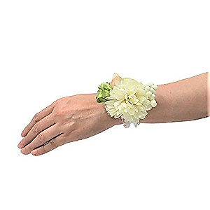 Ansuma Flower Wrist Corsage Wristlet Band Bracelet and Men Boutonniere Brooch Set for Wedding Flowers Accessories Prom Suit Decoration (X005WT)