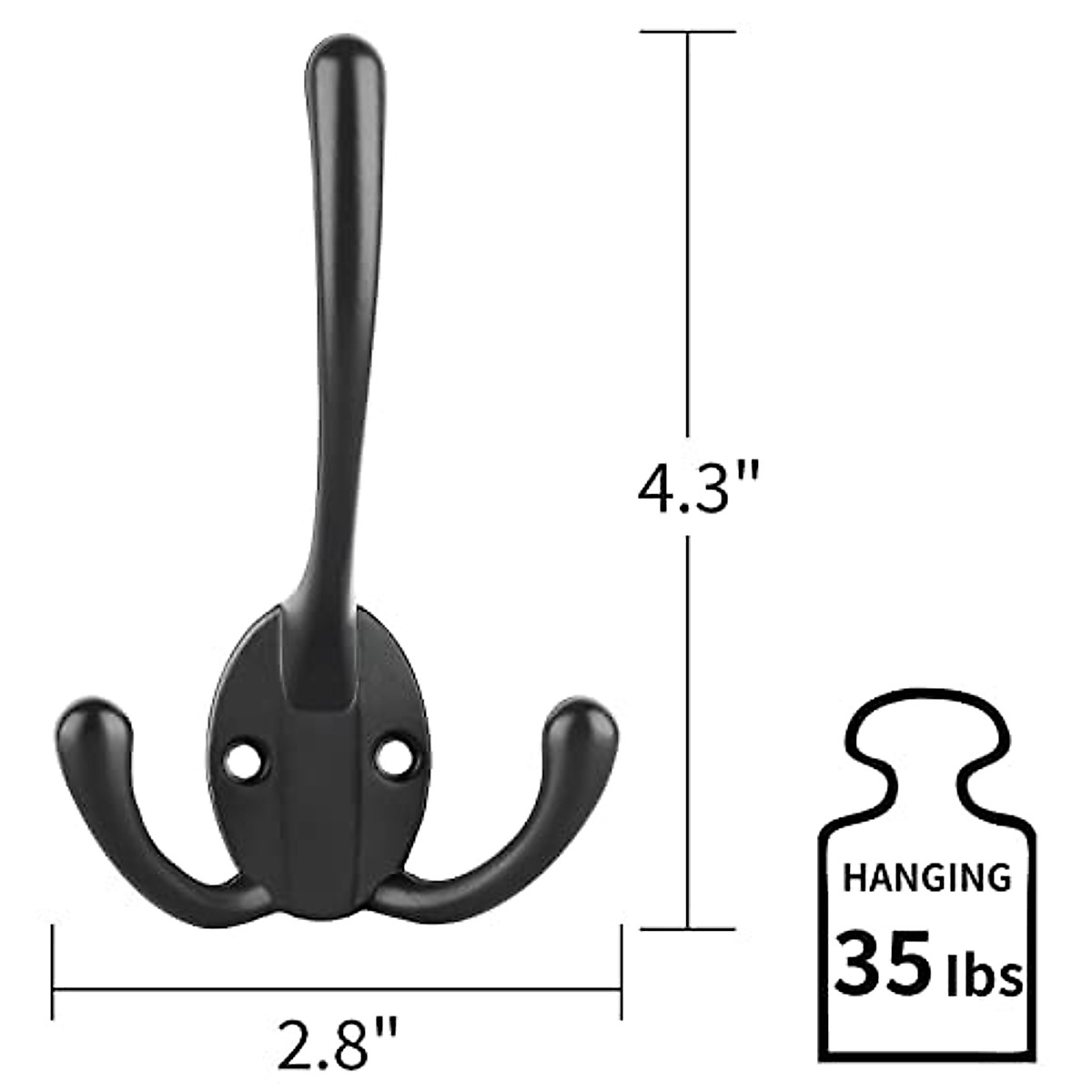 IBosins 7 Pack Big Heavy Duty Three Prongs Coat Hooks Wall Mounted with 14 Screws Retro Double Utility Rustic Hooks for Thick Coat, Big Heavy Bag