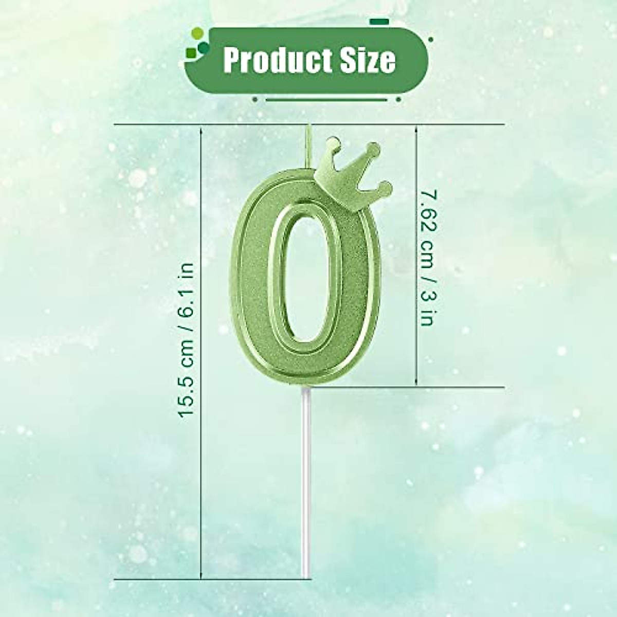 3inch Birthday Number Candle, 3D Candle Cake Topper with Crown Cake Numeral Candles Number Candles for Birthday Anniversary Parties (Green, 0)