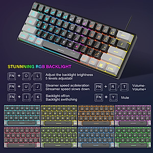 MageGee Mini 60% Gaming Keyboard, RGB Backlit 61 Key Ultra-Compact Keyboard, TS91 Ergonomic Waterproof Mechanical Feeling Office Computer Keyboard for PC, MAC, PS4, Xbox ONE Gamer(Grey Black)