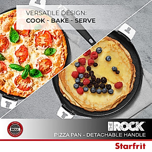 Starfrit ROCK T-Lock 12.5-Inch Pizza Pan/Flat Griddle with Detachable Handle, Normal, Black