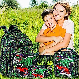 TXHVO 3PCS Dinosaur Backpack for Boys, Kids School Bookbag with Lunch Box, 17 Inch Teen Boy Laptop Backpacks