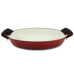 1.58 Qt Enameled Cast Iron Oval Roaster, Casserole Dish, Lasagna Pan, Deep Roasting Pan, for Cooking and Baking - Small 13.4" x 8.46" - Red