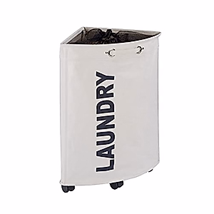 WENKO Corner Bin Beige Tresco, Hamper for Tiny Spaces, Laundry Collector, 13.21 gallon/13" x 23.6" x 13"