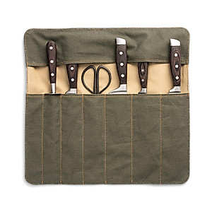 Knife Bag made of durable Canvas & genuine Leather - Chef's Knife Roll Case for Cooking & BBQ - Knives storage case Lars (Olive-Green)