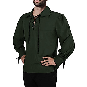 Mens Medieval Pirate Shirt Viking Renaissance Lace up Mercenary Halloween Scottish Jacobite Ghillie Tops