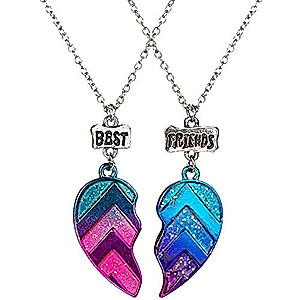 Caiyao 4 Pcs/Set BFF Necklaces and Bracelets Best Friends Half Heart Pendant Chain Necklaces Half Heart Friendship Jewelry Set 2 Friends Sisters Girls Birthday Gift for Women Girls-Necklace